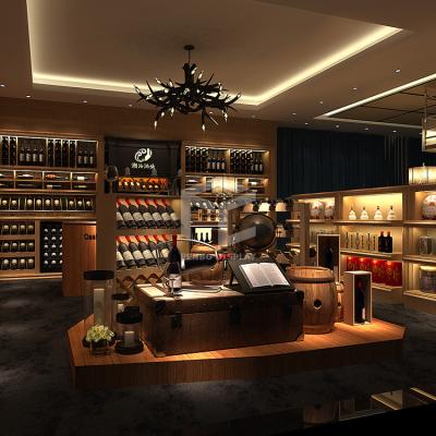 China T4 LED Light Wine Shop Display 2mm MDF Optional Wood Veneered for sale