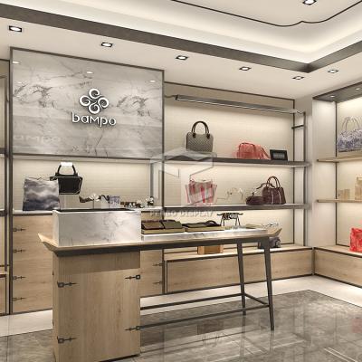 China T4 LED Fashion Design Bag Display Shelf For Shop With 20mm Thick MDF for sale