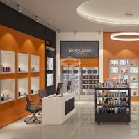 China EPE Foam Packaging Skincare Display Shelves For Retail Store 10mm Tempered Glass for sale