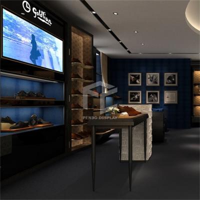 China Wood Texture Shoe Store Racks Display 16mm MDF Punching Monomer Design for sale