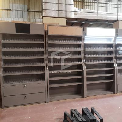 China T5 LED Cigarette Shop Display Cabinet Brushed Metal Monomer Design for sale