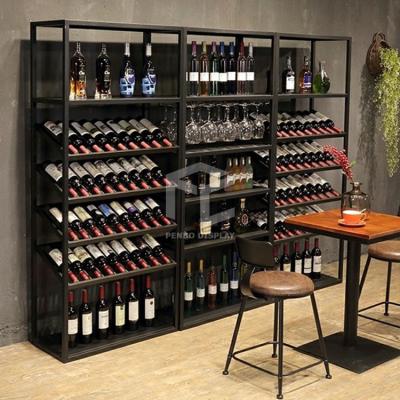 China Electroplate Stainless Steel Wine Display Cabinet OEM Metal Wine Racks Free Standing for sale