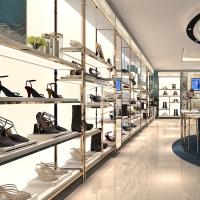 China T4 LED Shoe Display Racks Stand For Store 20mm Thick MDF for sale