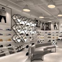 China 16mm Thick MDF Shoe Display Racks For Retail Store EPE Cotton Packaging for sale