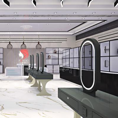 China T4 LED Wig Display Case 15mm MDF With Tailor made Shop Design for sale