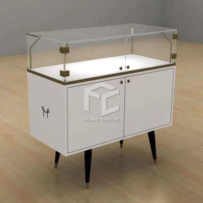 China White Tempered Glass Jewelry Shop Furniture With Led Light for sale