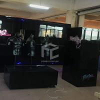 China Powder coated Clothing Shop Display Furniture Dress Display Backdrop Stand With Shelves for sale