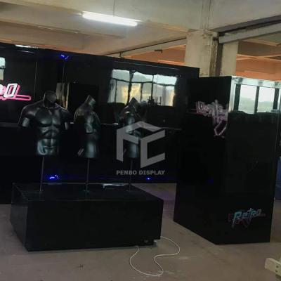 China Powder coated Clothing Shop Display Furniture Dress Display Backdrop Stand With Shelves for sale