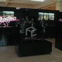 China Powder coated Clothing Shop Display Furniture Dress Display Backdrop Stand With Shelves for sale