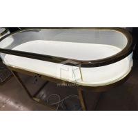 China Tempered Glass Jewellery Shop Counter Display Cabinet Golden Color for sale