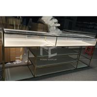 China Tempered Glass Jewellery Shop Counter Display Cabinet Golden Color for sale