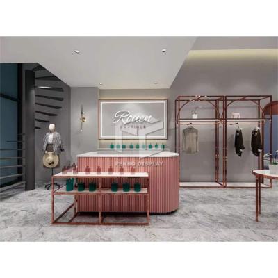 China Customized Gold Color Clothing Shop Fitting Garment Booth Display for sale