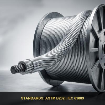 China ASTM B232 & BS 215-2 Bare ACSR Conductor – Hawk, Drake, Raven & Dog Aluminum Cable Steel Reinforced for Overhead Transmission Lines for sale