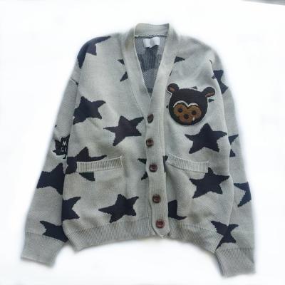 China 100% Cotton Jacquard Cardigan 7GG Thick Winter Sweater for Men Women Wood Button Closure Casual Fit for sale