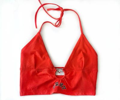 China Women's Cotton Spandex Straptop Solid Color Embroidery Logo Spring Summer 210GSM for sale