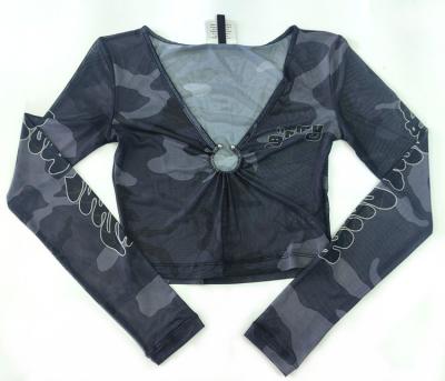 China Women's Allover Printed Mesh Long Sleeve Tee 100% Polyester 100GSM Fitting Style Spring Summer for sale