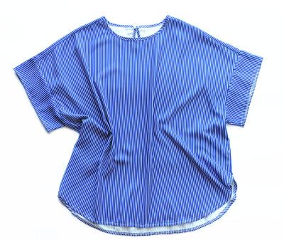 China Womens top striped short sleeve polyester woven fabric spring summer mesh style fitting daily life wear xs to xxl sizes available for sale