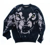 China Mens Sweater Casual Fit Thick Cotton Pullover With Jacquard Wolf Pattern And Embroidery Sleeve For Daily Life for sale