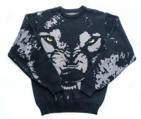 China Mens Sweater Casual Fit Thick Cotton Pullover With Jacquard Wolf Pattern And Embroidery Sleeve For Daily Life for sale