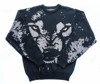 China Mens Sweater Casual Fit Thick Cotton Pullover With Jacquard Wolf Pattern And Embroidery Sleeve For Daily Life for sale
