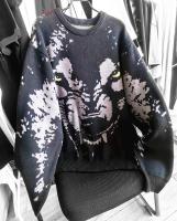 China Mens Sweater Casual Fit Thick Cotton Pullover With Jacquard Wolf Pattern And Embroidery Sleeve For Daily Life for sale
