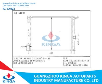 China KJ-51023  Custom Aluminium Radiator for Renault Logan'04-MT with OEM 8200735038 for sale