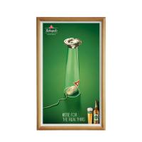 China 32 Inch Wall Hanging LCD Advertising Screen Brown Color Wooden Frame 350 Nits Brightness for sale