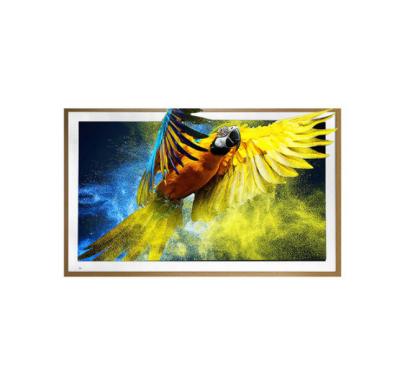 China 32 Inch Wall Hanging LCD Advertising Screen Brown Color Wooden Frame 350 Nits Brightness for sale
