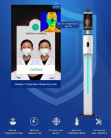 China Gate Access Android LCD Advertising Screen Infrared Temperature Dection With Auto 1300ml Soap Sanitizer Dispenser for sale