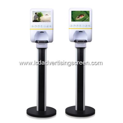China Standing Plastic Android Advertising Screen Non Contact Automatic Spray Hand Wash Advertising Kiosk for sale