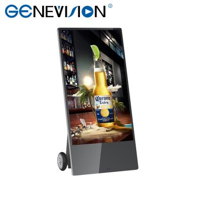 China Wireless Battery Powered Outdoor Advertising Display With Portable Wheels for sale