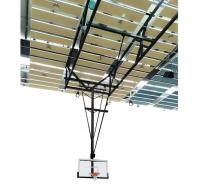 China Ceiling Suspended Stationary Basketball Hoops Tempered Glass Indoor Gymnasium FIBA Adjustable Basketball Backstop Stand for sale