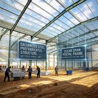 China Large Clear Span Steel Warehouse Building 60m Column Free Portal Frame Logistics Hub for sale