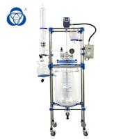 China Automatic 100L Jacketed Glass Reactor Vessel with 304 Stainless Steel Frame and 6 Neck on Reactor Cover for sale