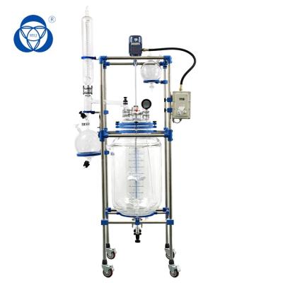 China Automatic 100L Jacketed Glass Reactor Vessel with 304 Stainless Steel Frame and 6 Neck on Reactor Cover for sale