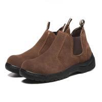 China Steel Toe Electrical Safety Shoes Unisex Brown Leather Work Boots Slip Resistant for sale