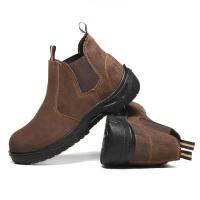 China Steel Toe Electrical Safety Shoes Unisex Brown Leather Work Boots Slip Resistant for sale