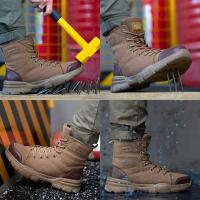 China Brown Lightweight Safety Work Boots Breathable Wide Steel Toe Shoes Flexible for sale