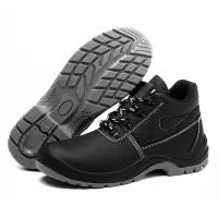 China Black Genuine Leather Safety Shoes Steel Toe Work Boots Construction for sale