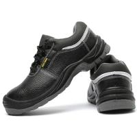 China Black Leather Non Slip Work Shoes Durable Steel Tip Safety Shoes For Men for sale