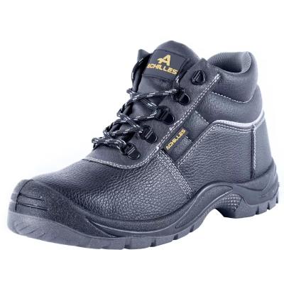 China Black Security Work Boots Mid Cut Genuine Leather Synthetic Shoes For Men for sale