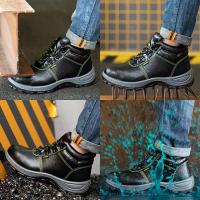 China Lightweight Construction Safety Shoes Black Real Leather Boots Unisex for sale