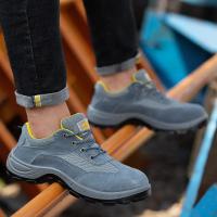 China Breathable Industrial Safety Shoes Yellow Leather Steel Toe Boots For Men for sale