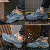China Breathable Industrial Safety Shoes Yellow Leather Steel Toe Boots For Men for sale