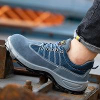 China Comfort Genuine Leather Safety Shoes , Blue Sports Work Shoes For Men'S Working for sale