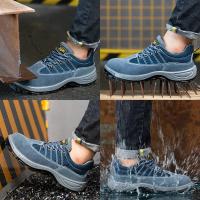 China Comfort Genuine Leather Safety Shoes , Blue Sports Work Shoes For Men'S Working for sale