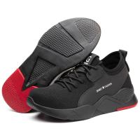 China Black Men'S Casual Steel Toe Work Shoes , Sports Safety Shoes With Knitted Fabric Upper for sale