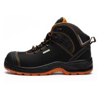 China Slip Resistant Genuine Leather Hiking Shoes Black Heavy Duty Steel Toe Boots Unisex for sale