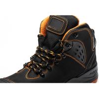 China Slip Resistant Genuine Leather Hiking Shoes Black Heavy Duty Steel Toe Boots Unisex for sale