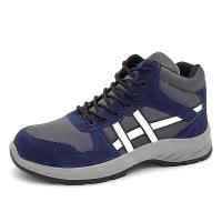 China Steel Toe Suede Leather Work Boots Blue Industrial Construction Boots for sale